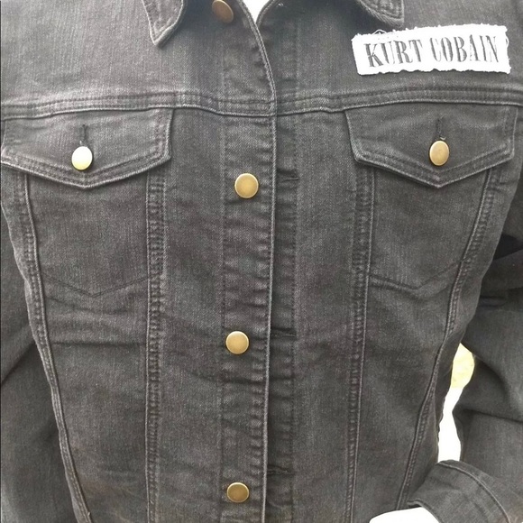 NIRVANA | Jackets & Coats | Nwt Nirvana Black Denim Jacket Kurt Cobain ...